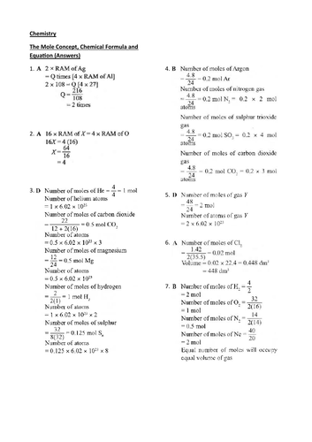 Stoichiometry,Moles Worksheet Set (115 questions & detailed answers ...