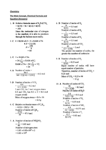 Stoichiometry,Moles Worksheet Set (115 questions & detailed answers ...