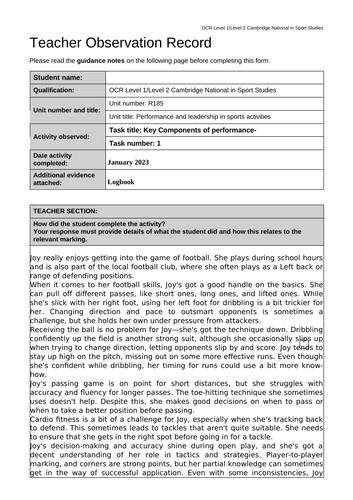 Task 1 Witness Statements- R185 Cambridge National Sports Studies 2022 ...