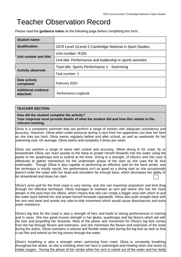 Task 1 Witness Statements- R185 Cambridge National Sports Studies 2022 ...