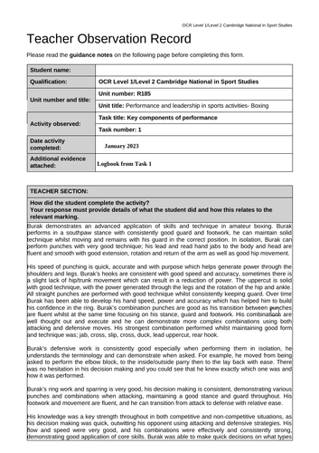 Task 1 Witness Statements- R185 Cambridge National Sports Studies 2022 ...