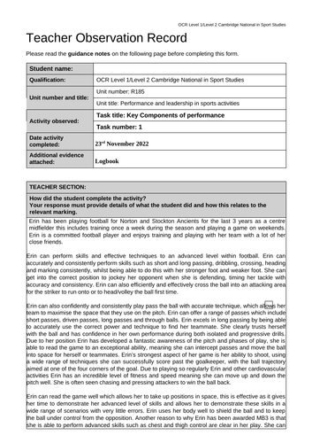 Task 1 Witness Statements- R185 Cambridge National Sports Studies 2022 ...