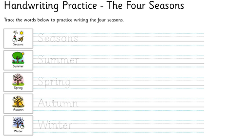 Handwriting Practice - The Four Seasons | Teaching Resources