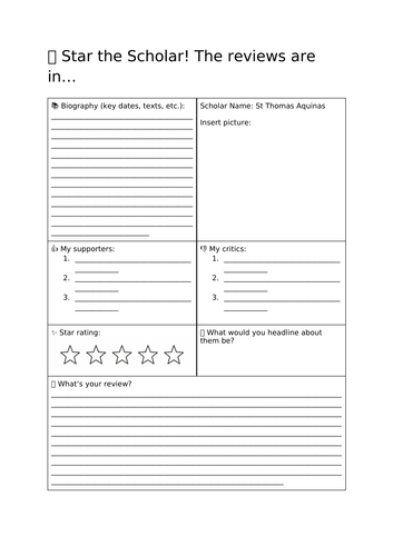 AQA A-Level Religious Studies Star the Scholar Revision Worksheet ...