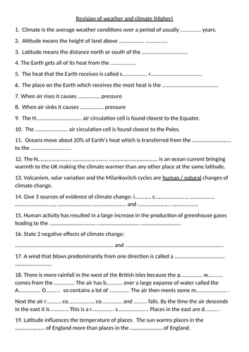 Weather & climate GCSE rev. questions | Teaching Resources