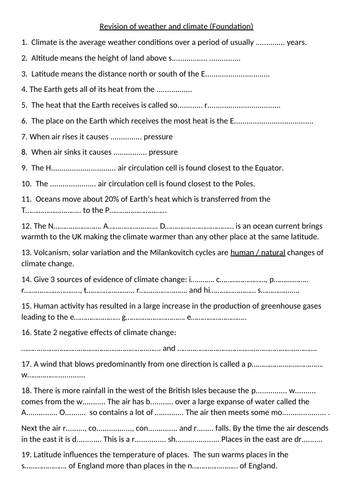 Weather & climate GCSE rev. questions | Teaching Resources