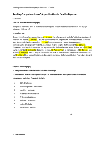 AQA style-French A level paper 1 practice paper-La famille | Teaching ...