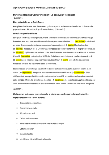 Le bénévolat-Paper 1 AQA Style A level French practice paper | Teaching ...