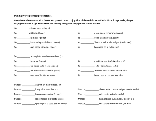 Ir and go verbs practice (present tense) | Teaching Resources