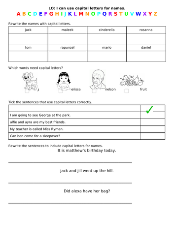 Year 1 - I can use capital letters for names | Teaching Resources