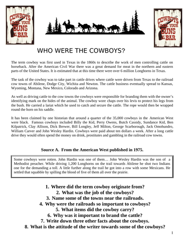 The Cowboys of the American West | Teaching Resources