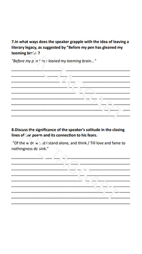 KEATS - WORKBOOK-When I Have Fears That I May Cease To Be' | Teaching ...