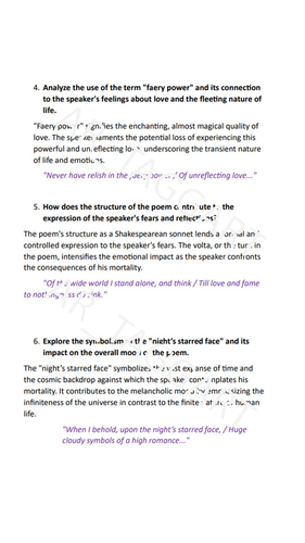 KEATS - WORKBOOK-When I Have Fears That I May Cease To Be' | Teaching ...