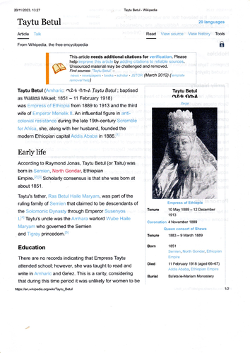 Taytu Betul (1851-1918) Empress of Ethiopia (1889-1913) | Teaching ...