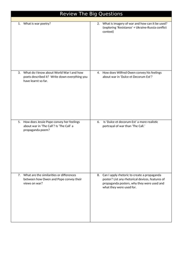 War poetry- Scheme of Learning | Teaching Resources