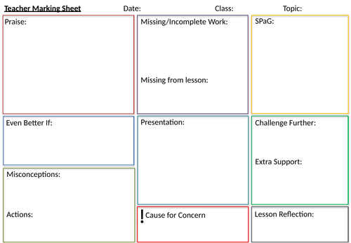 Whole Class Teacher Marking Sheet | Teaching Resources