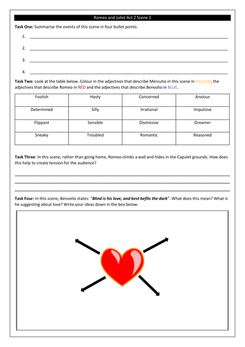 Romeo and Juliet Revision Worksheets for Each Act and Scene | Teaching ...