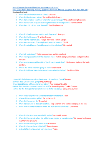 Firework Makers Daughter Comprehension Full Book | Teaching Resources