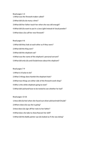 Firework Makers Daughter Comprehension Full Book | Teaching Resources