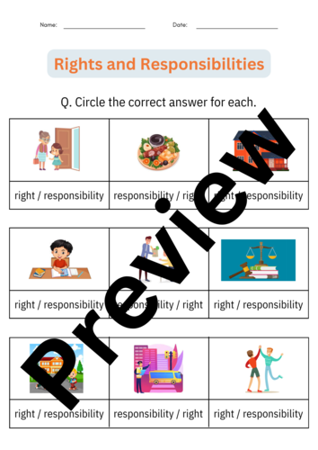 Rights and Responsibilities of Citizens Activities Worksheets for ...