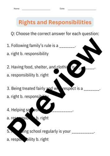 Rights and Responsibilities of Citizens Activities Worksheets for ...