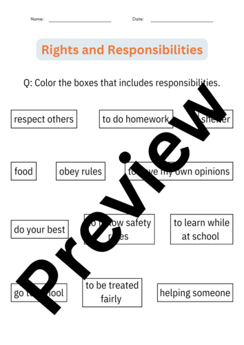 Rights and Responsibilities of Citizens Activities Worksheets for ...