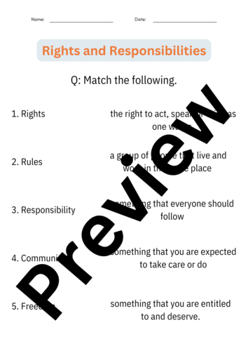 Rights and Responsibilities of Citizens Activities Worksheets for ...
