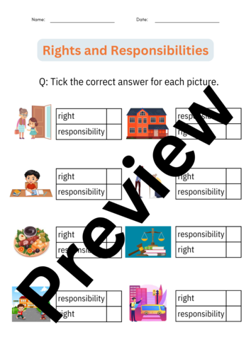 Rights and Responsibilities of Citizens Activities Worksheets for ...