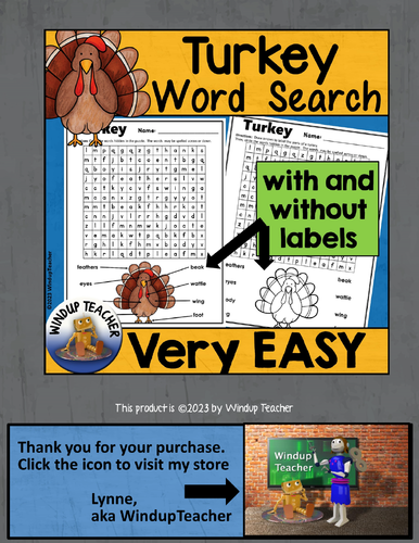 Turkey Word Search - Easy with a Label the Parts Version - Thanksgiving ...