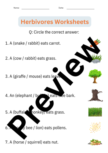 Printable Animal Classification - Herbivores Worksheets Activities for ...