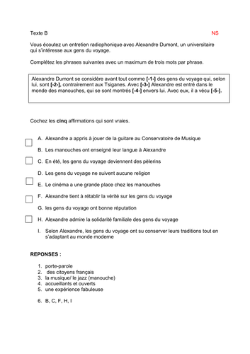 IB French -Listening-Text B HL-Gens du voyage | Teaching Resources