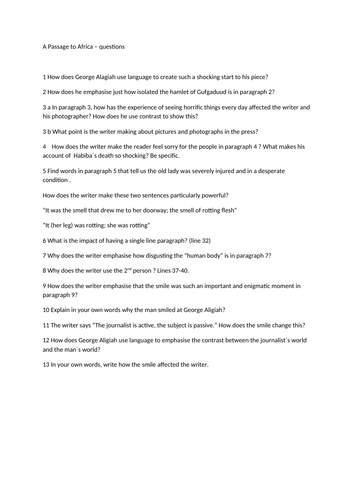 A Passage To Africa Language Structure | Teaching Resources