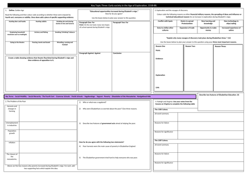 Revision - Early Elizabethan England (Key Topic 3) | Teaching Resources