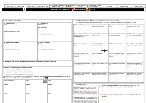 Revision Sheet - Weimar and Nazi Germany (Key Topic 3) | Teaching Resources