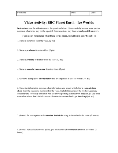 Planet Earth: Ice Worlds Video Activity | Teaching Resources