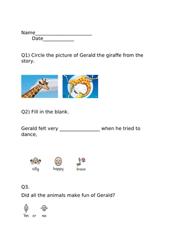 Gerald The Giraffe Comprehension worksheet | Teaching Resources