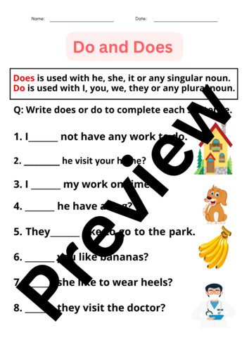 beginner Do and Does Worksheets With Answers for Grade 1, 2, 3 ...
