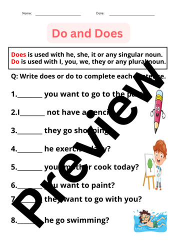 beginner Do and Does Worksheets With Answers for Grade 1, 2, 3 ...