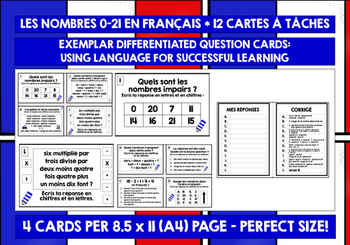 FRENCH NUMBERS 0-21 CHALLENGE CARDS FREEBIE | Teaching Resources