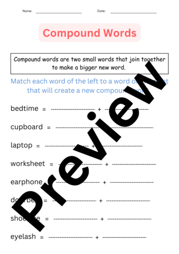 Printable Grammar Compound Words Worksheets and Activities for grade 1 ...