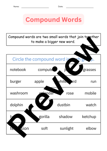 Printable Grammar Compound Words Worksheets and Activities for grade 1 ...