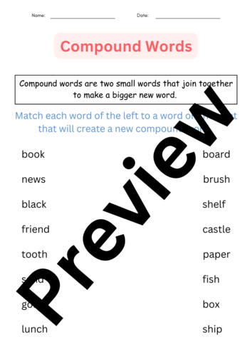 Printable Grammar Compound Words Worksheets and Activities for grade 1 ...