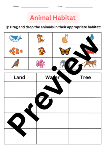 printable matching activity animal habitats worksheets for grade 1, 2 ...