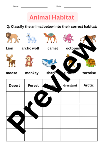printable matching activity animal habitats worksheets for grade 1, 2 ...