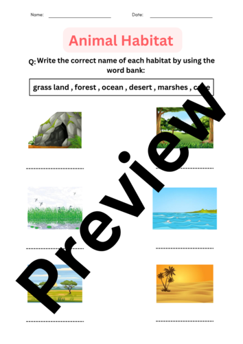 printable matching activity animal habitats worksheets for grade 1, 2 ...