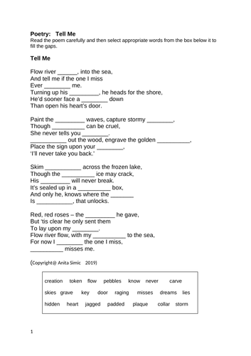 'Tell Me' - Poetry Appreciation | Teaching Resources