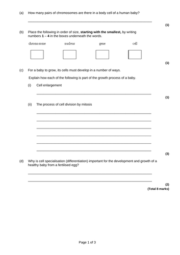GCSE AQA B2 Cell Division Complete topic | Teaching Resources
