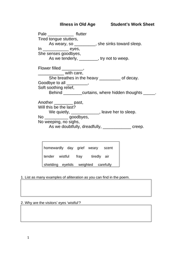 Scheme of work - Four Poems on Old Age | Teaching Resources