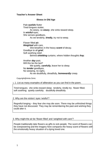 Scheme of work - Four Poems on Old Age | Teaching Resources