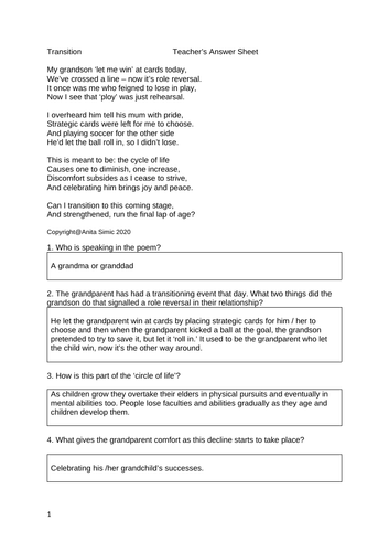 Scheme of work - Four Poems on Old Age | Teaching Resources